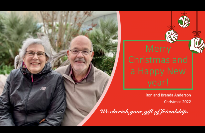 Christmas 2022 greetings from Ron and Brenda- Its been a great year ...
