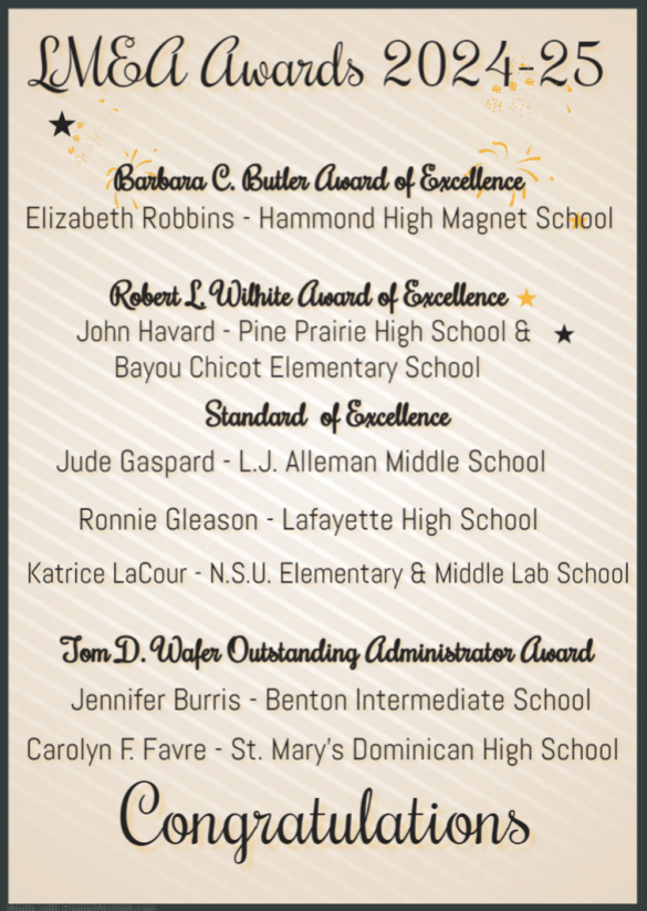 LMEA 2024-25 Award Recipients :: Louisiana Music Educators Association ...